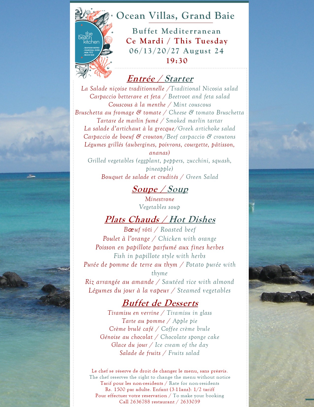 Mar Dîner buffet méditerranéen et musique live – Ocean Villas Hotel ...