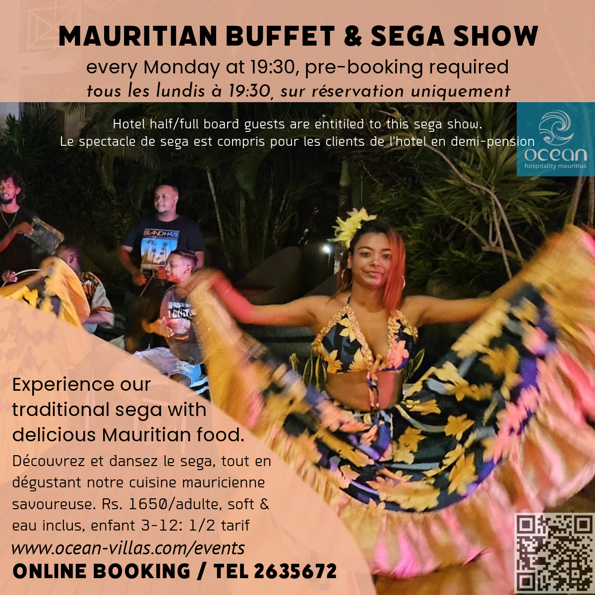 Mauritian Buffet Dinner & Sega Show – Ocean Villas Hotel, Mauritius